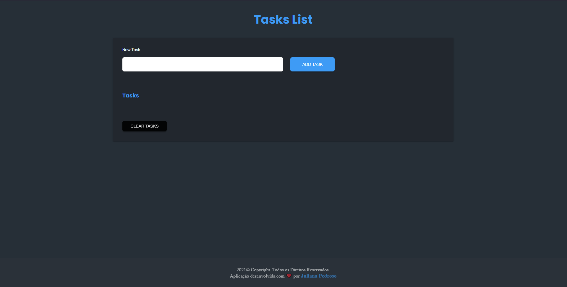 GitHub - julianapedroso/my-tasks-list: Aplicação desenvolvida em HTML ...