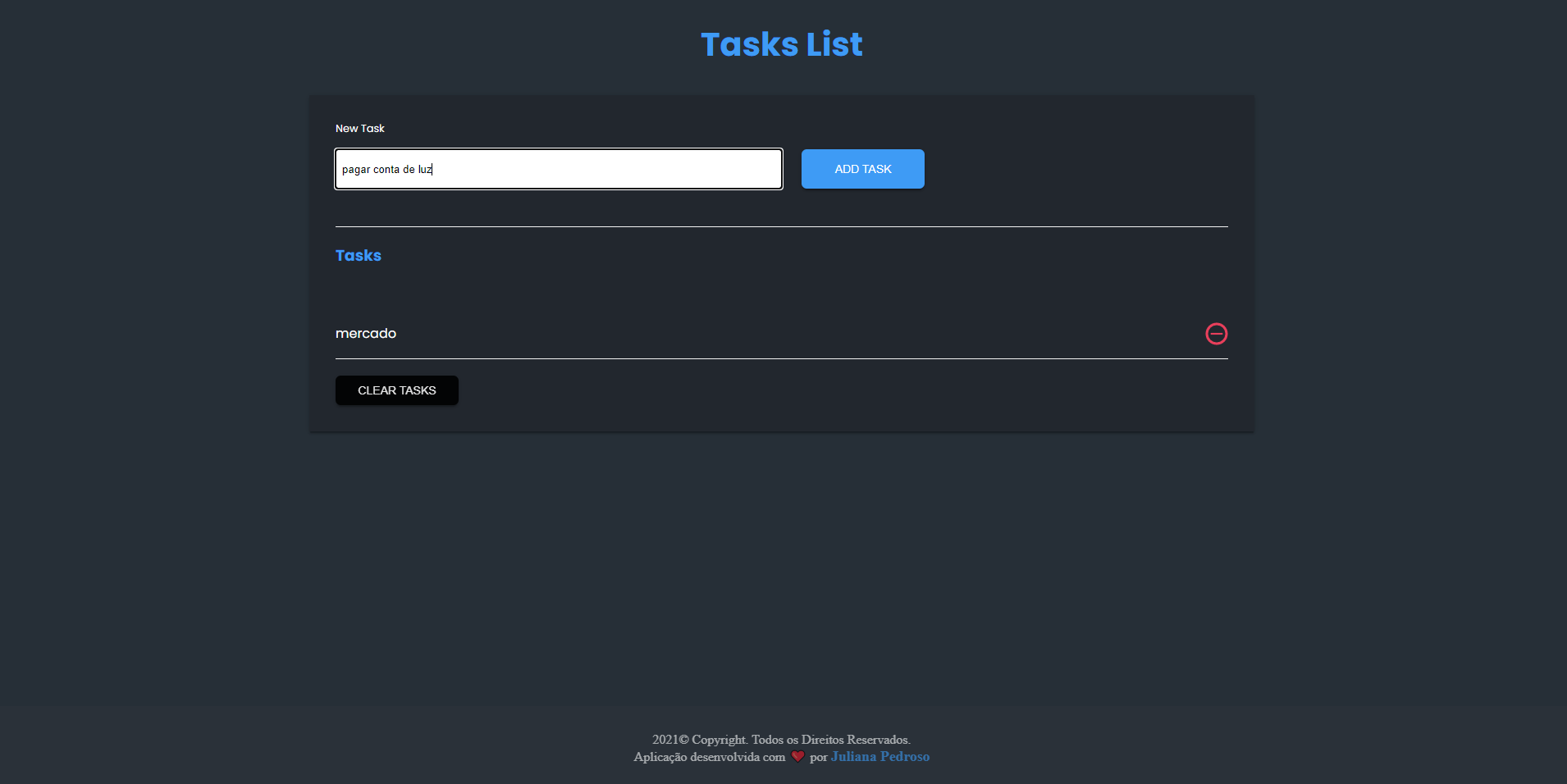 GitHub - julianapedroso/my-tasks-list: Aplicação desenvolvida em HTML ...