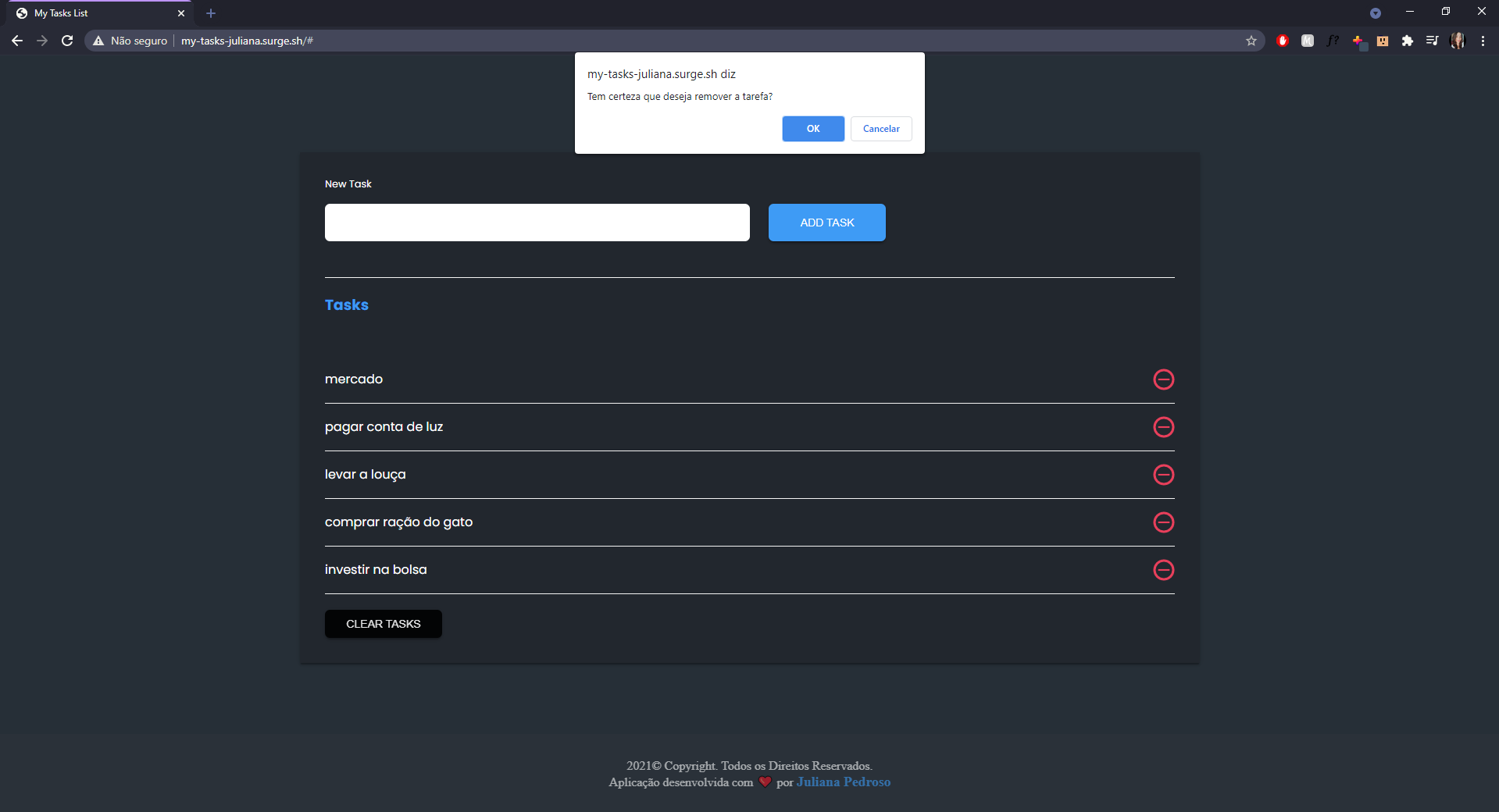 GitHub - julianapedroso/my-tasks-list: Aplicação desenvolvida em HTML ...