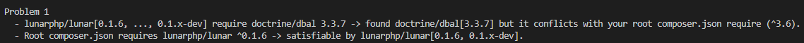 Problem with doctrine/dbal dependency. · Issue #890 · lunarphp/lunar · GitHub