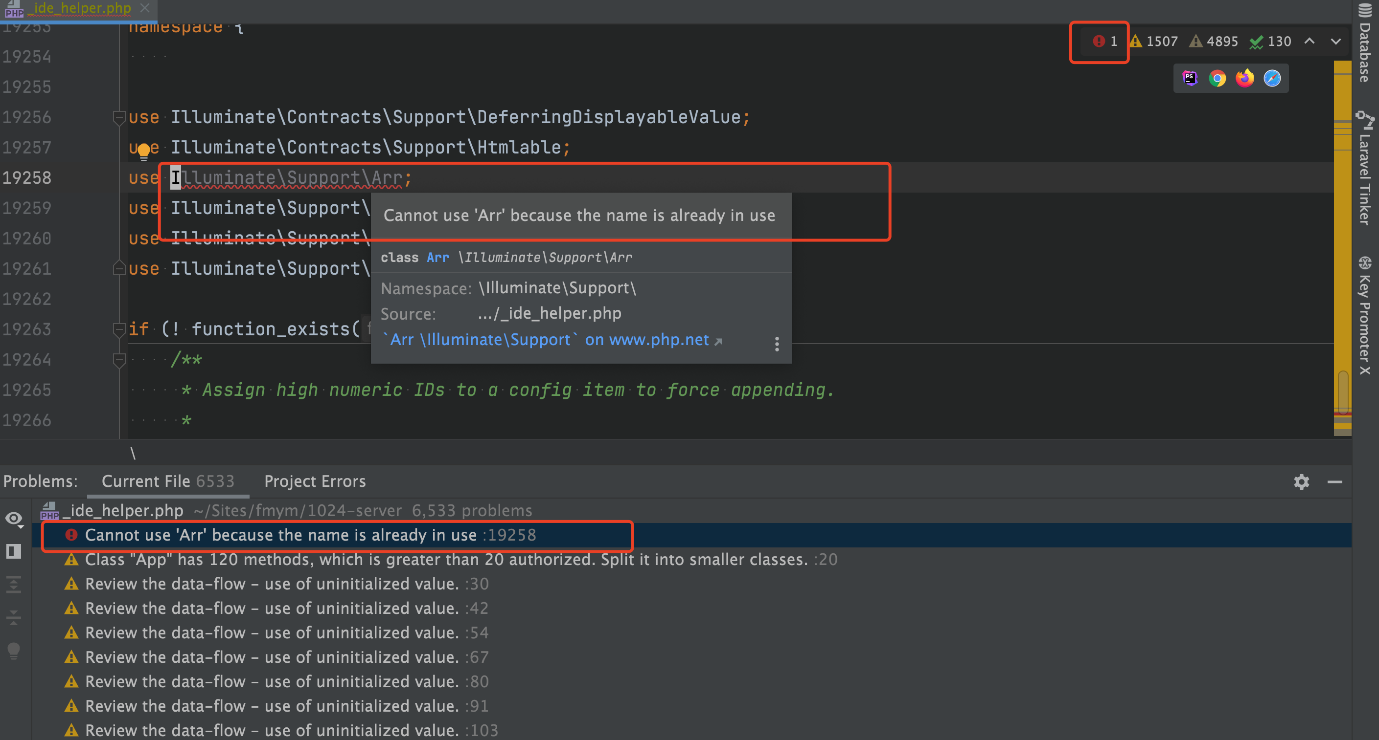 Error. Cannot use 'Arr' because the name is already in use · Issue #380 · laravel-idea/plugin ...