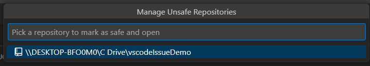 GIT: Unsafe repository 'Mark as Safe' for UNC paths for SMB shares are not working · Issue ...