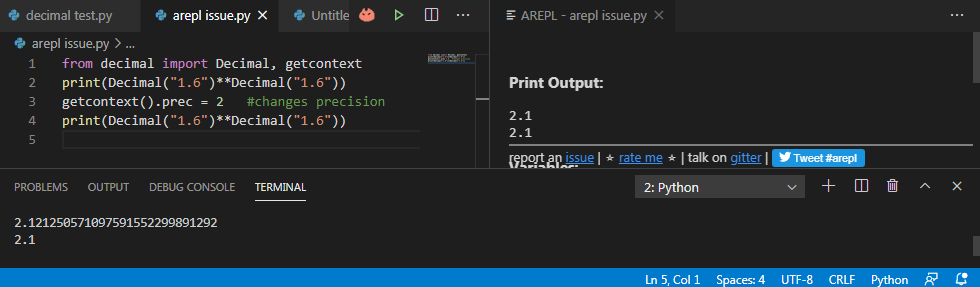 getcontext().prec · Issue #347 · Almenon/AREPL-vscode · GitHub