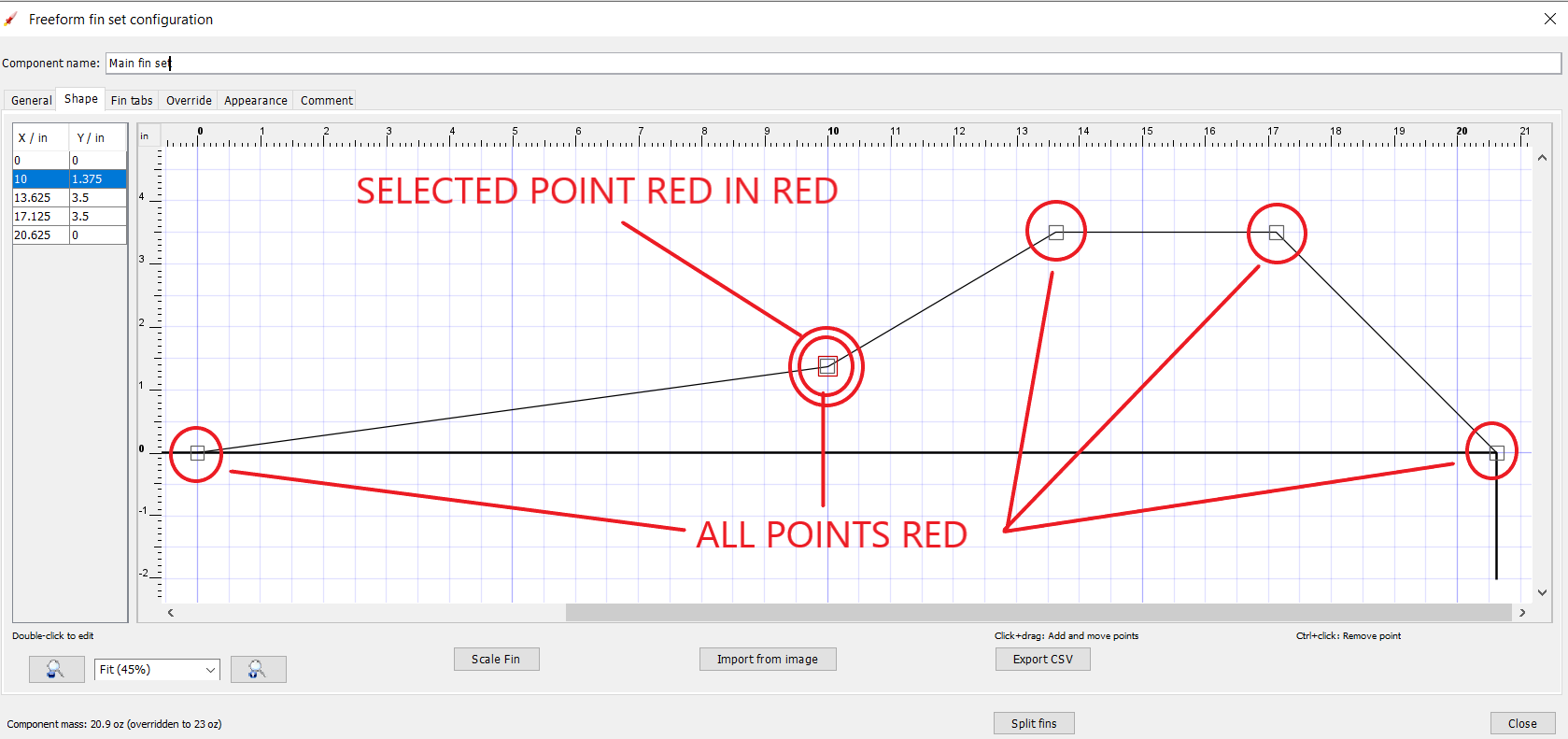 Adjust all freeform fin points color to be red (selected point color to be double red) · Issue ...