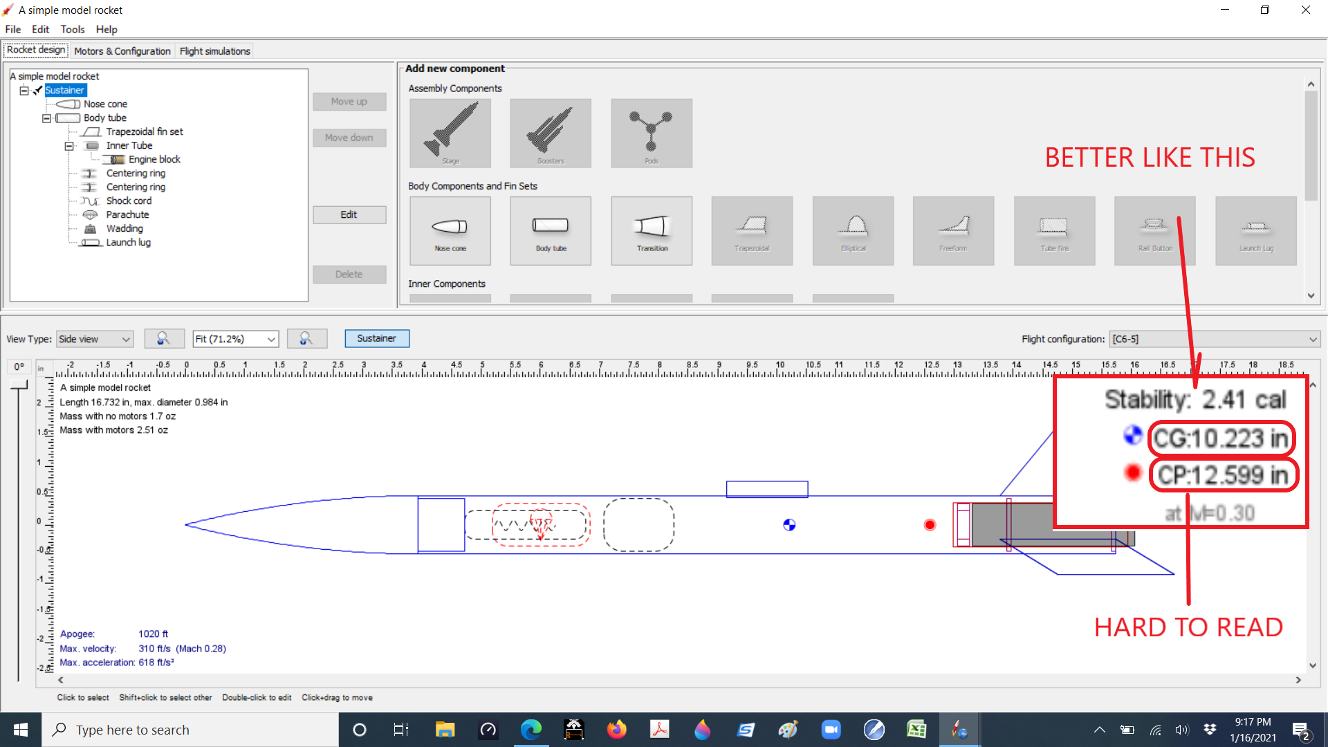 Design window CG and CP should be in the format "CX: 00.000" not "CX:00 ...