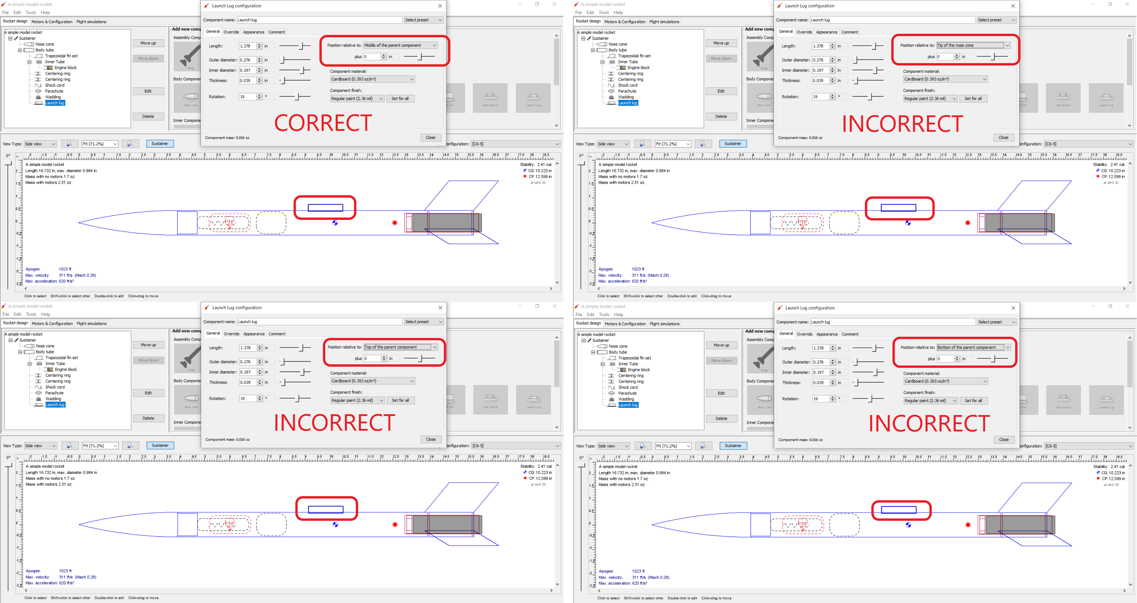 Bug: Launch lug distance to a reference point does not change when the reference point is ...