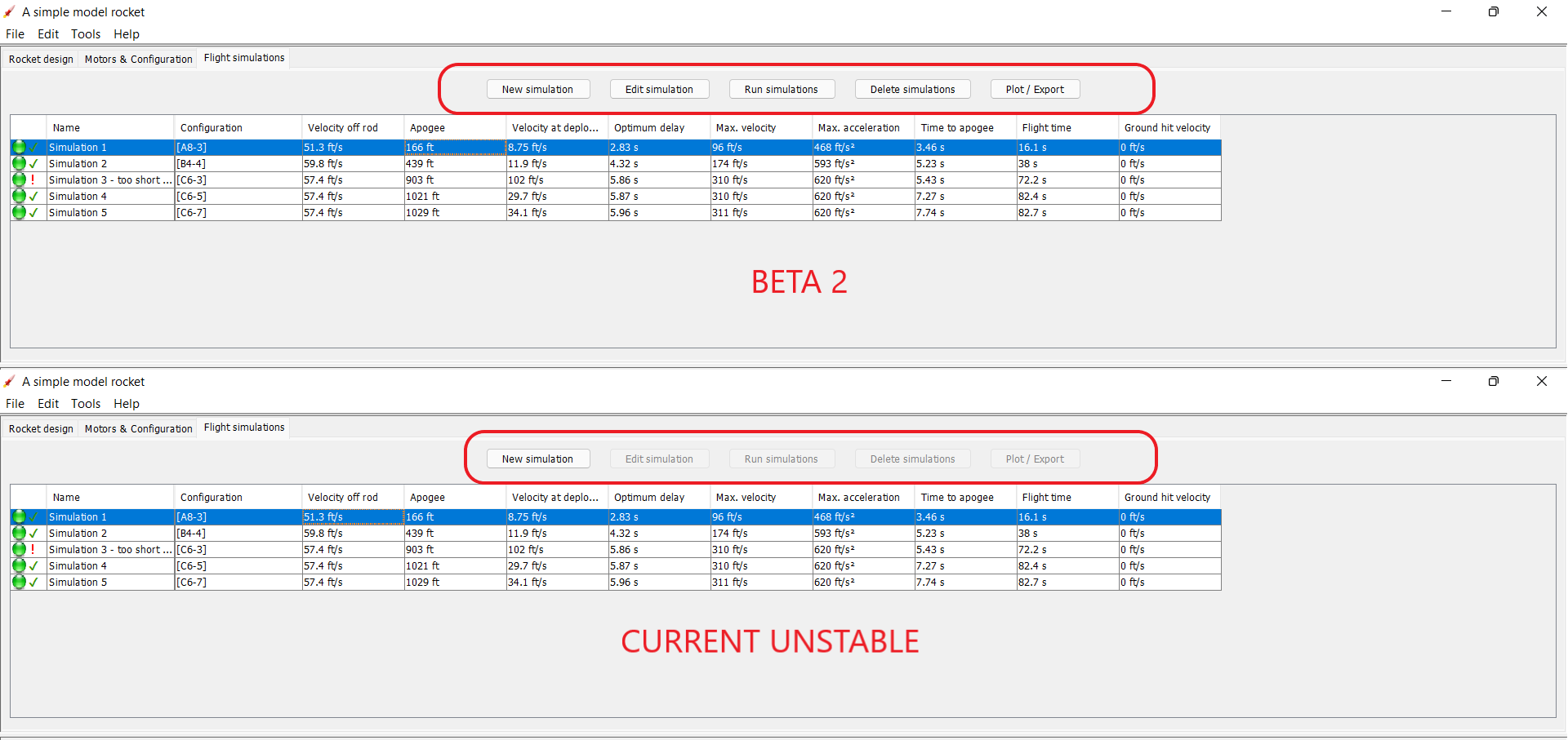 [Bug] Current unstable lost simulation option functionality · Issue #1281 · openrocket ...