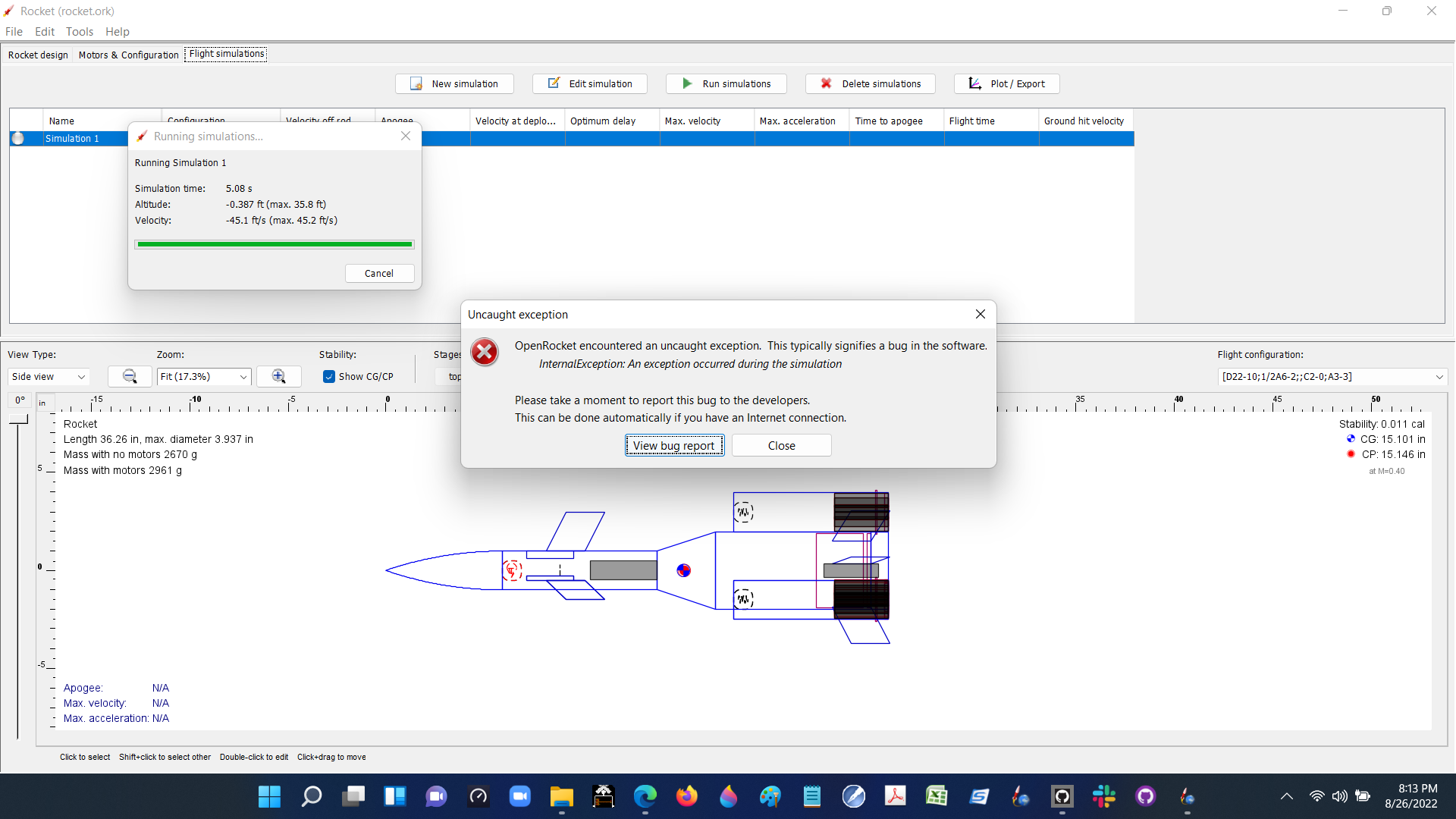 [bug] Crash in openrocket 22.02.beta.04 when first stage is completely empty · Issue #1617 ...