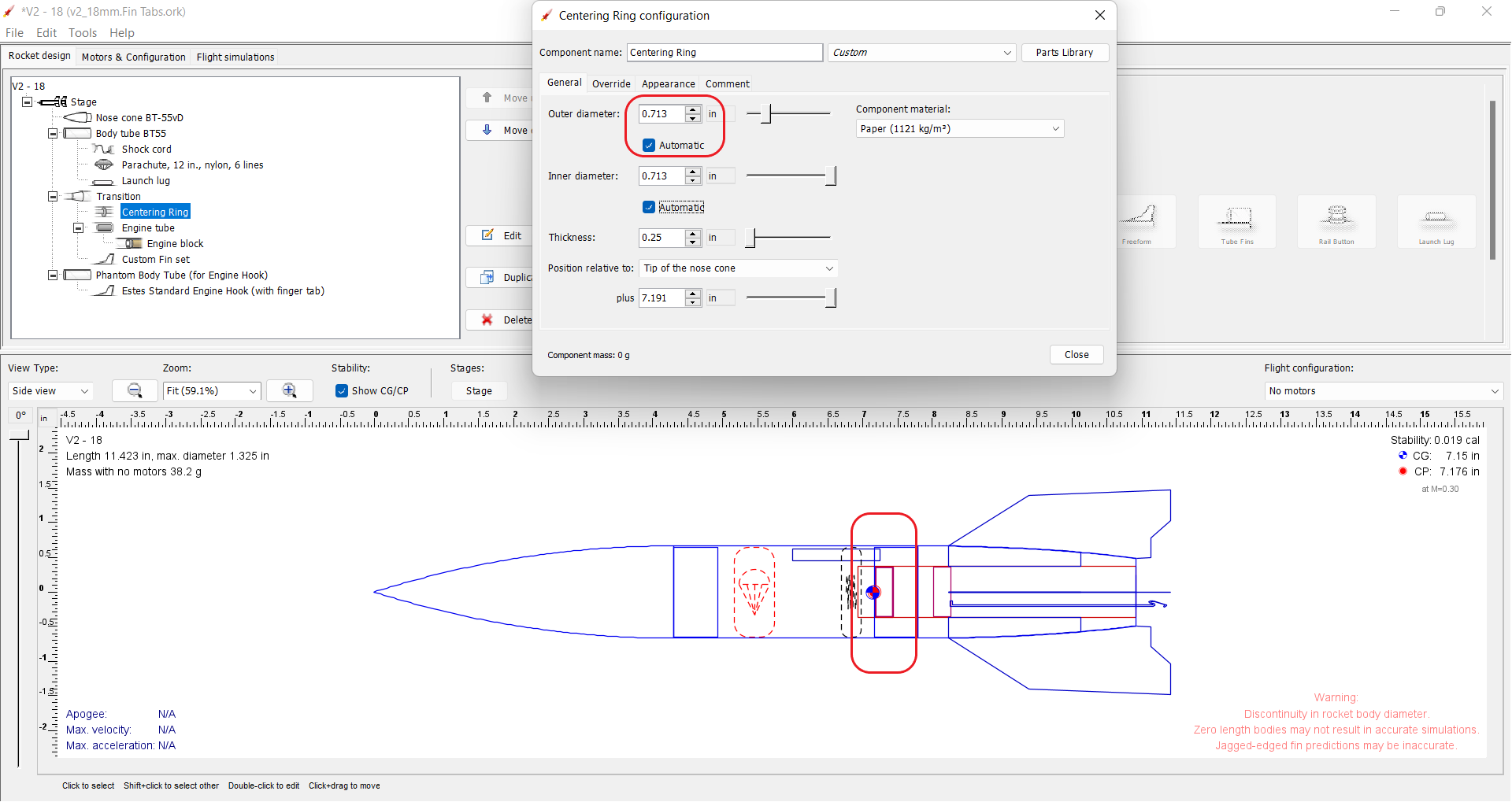 [Bug] Centering ring automatic outer diameter does not work correctly inside transition · Issue ...