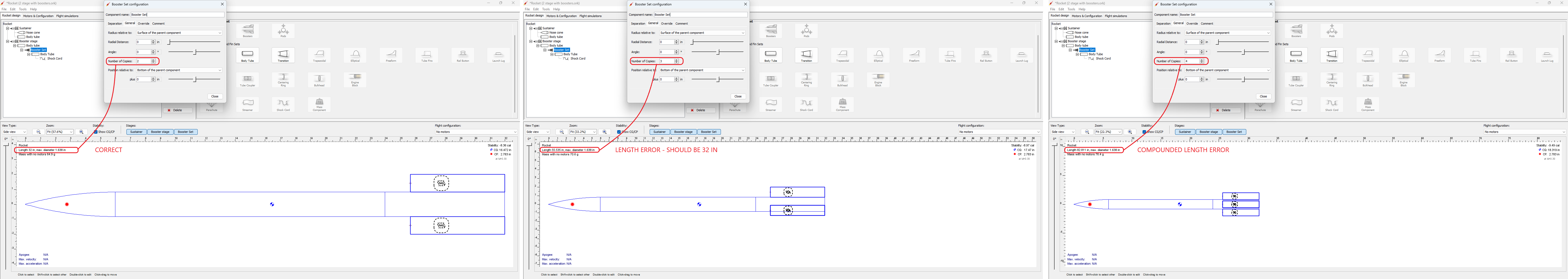 [Bug] Length error when using boosters or pods (copies > 2) with body tube containing any mass ...
