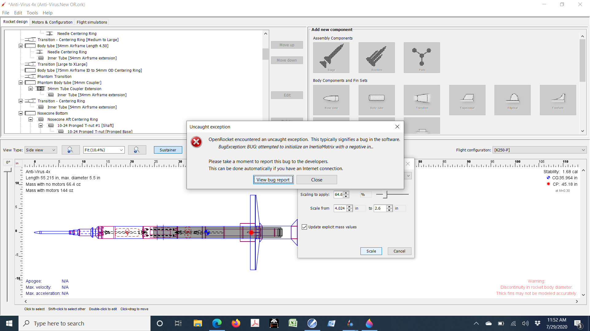 Bug Report -- Crash During Scaling · Issue #723 · openrocket/openrocket · GitHub