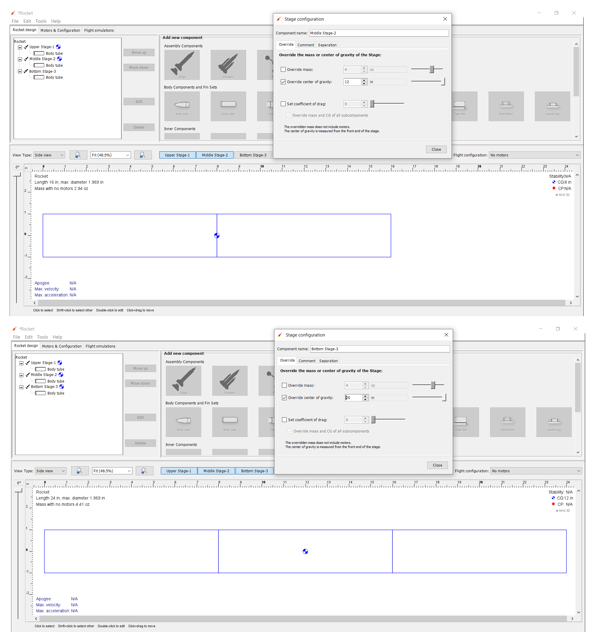 Broken CG calculation with 3-stage model · Issue #755 · openrocket/openrocket · GitHub