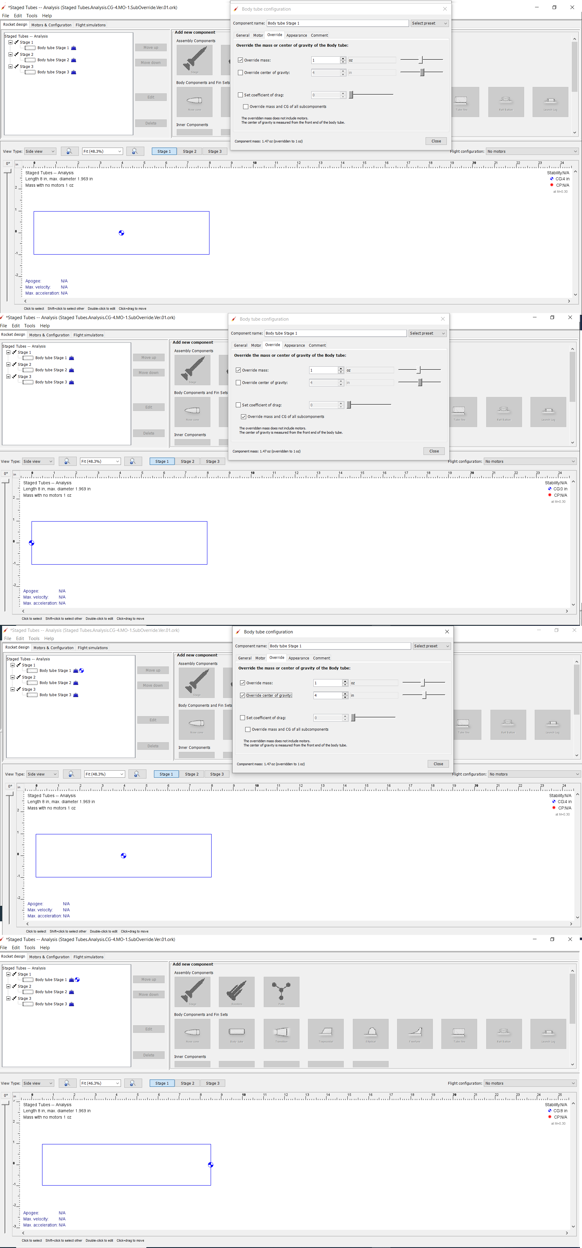 Component CG override not measuring from top of component; subcomponent override incorrect ...