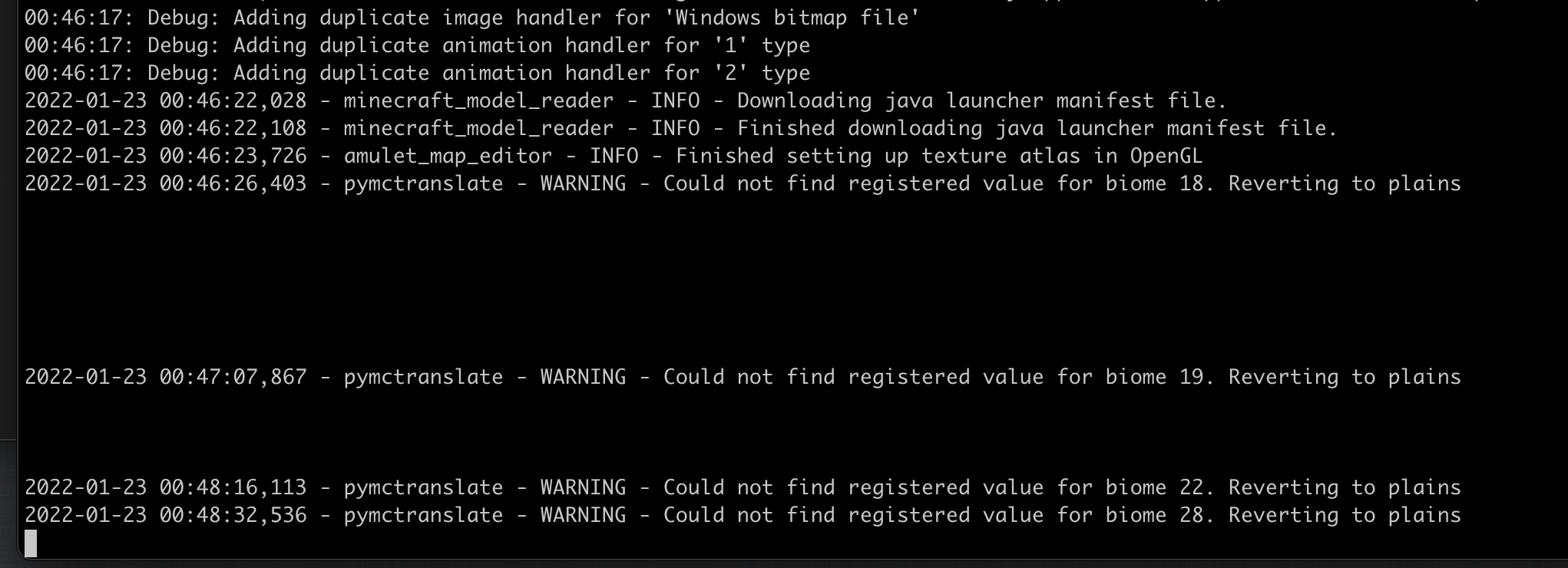 [Bug Report] WARNING - Could not find registered value for biome 18. Reverting to plains · Issue ...