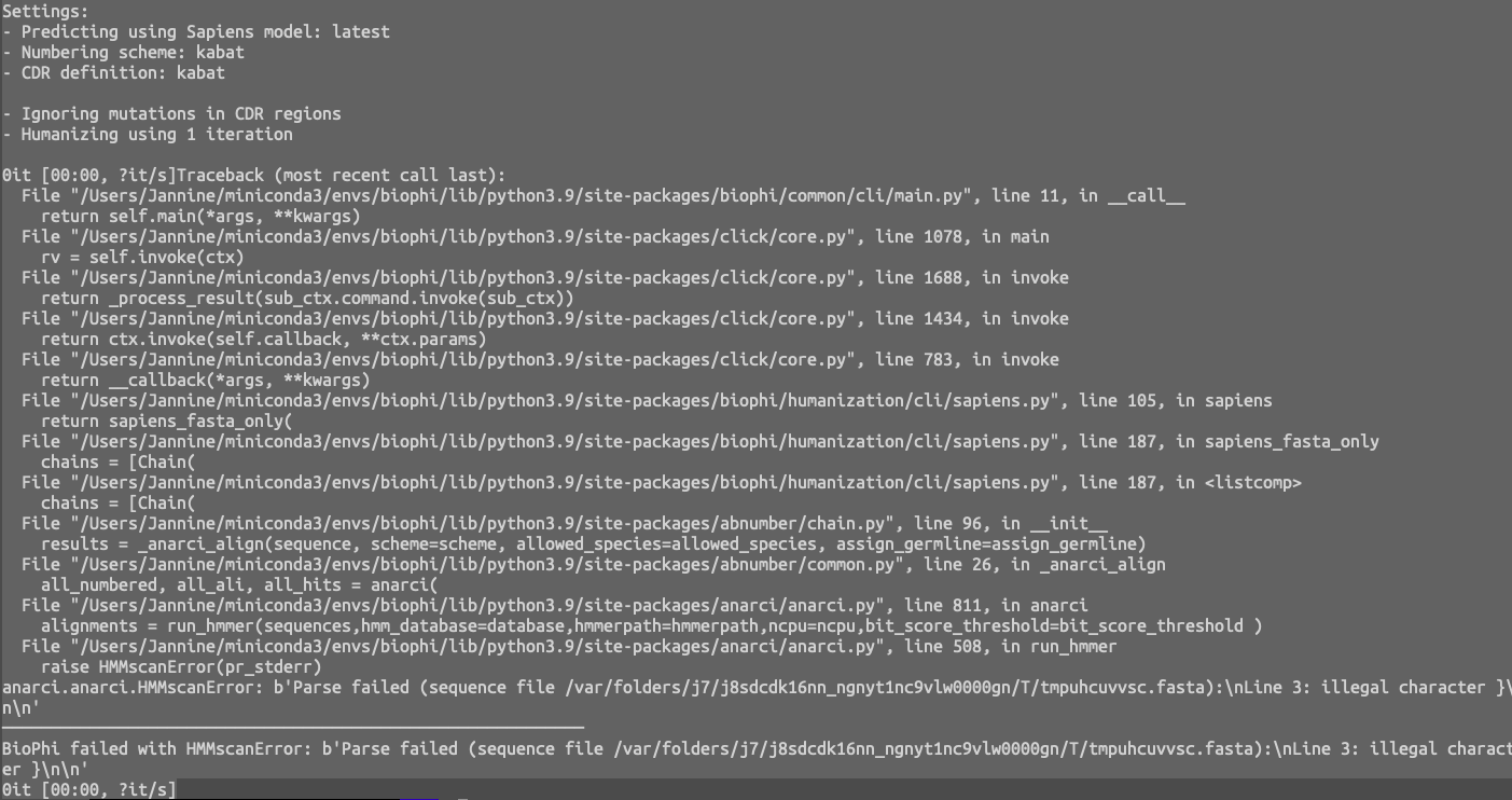 BioPhi failed with HMMscanError: b'Parse failed (sequence file /var/folders/j7/j8sdcdk16nn ...