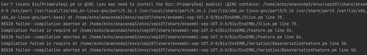 Can't locate Bio/PrimarySeqI.pm in @INC · Issue #1426 · Ensembl/ensembl-vep · GitHub