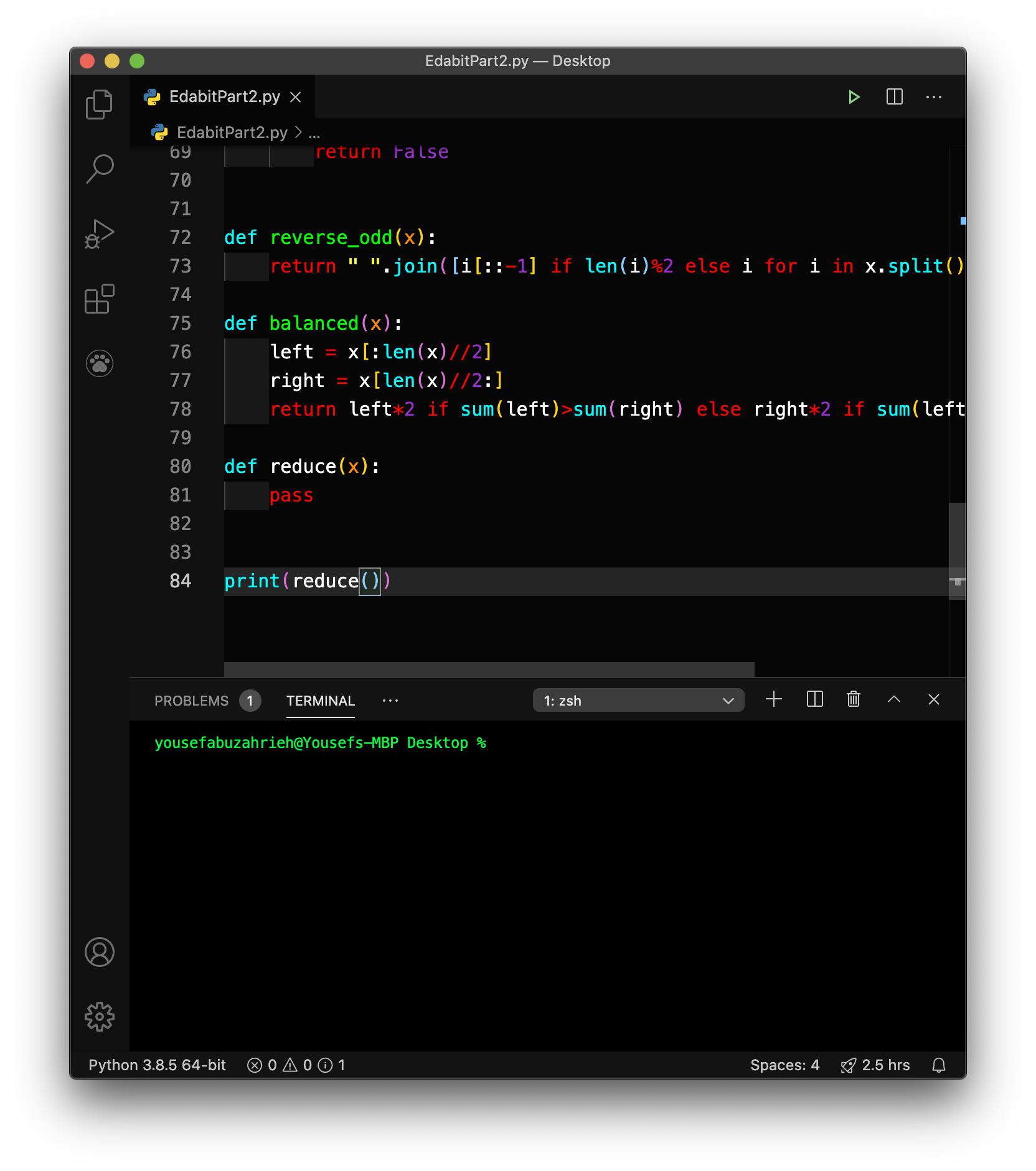 Function named "reduce" is highlighted differently than all other ...