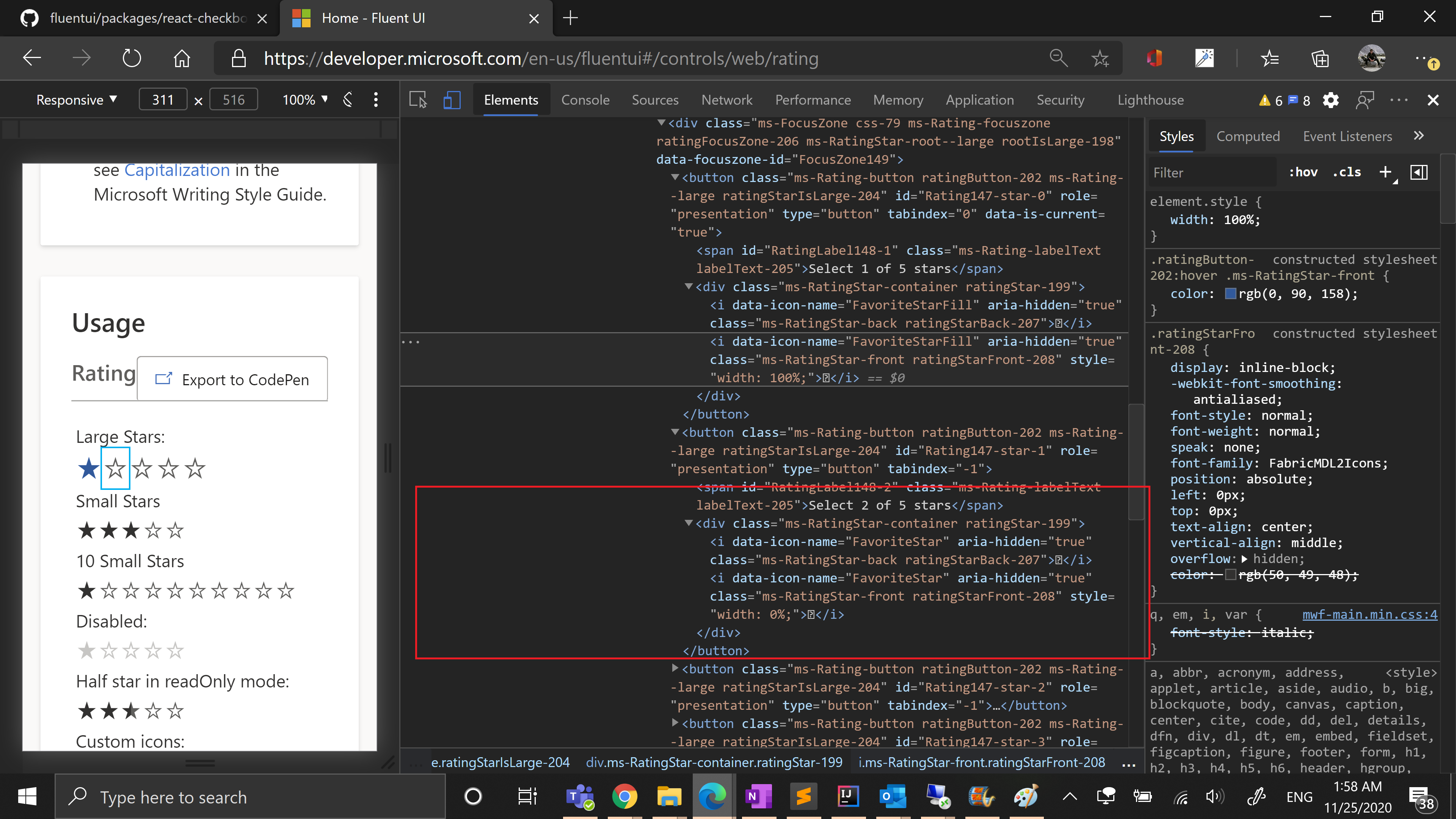 Rating component on swipe gesture reads the ariaLabelFormat text but does not change fill color ...