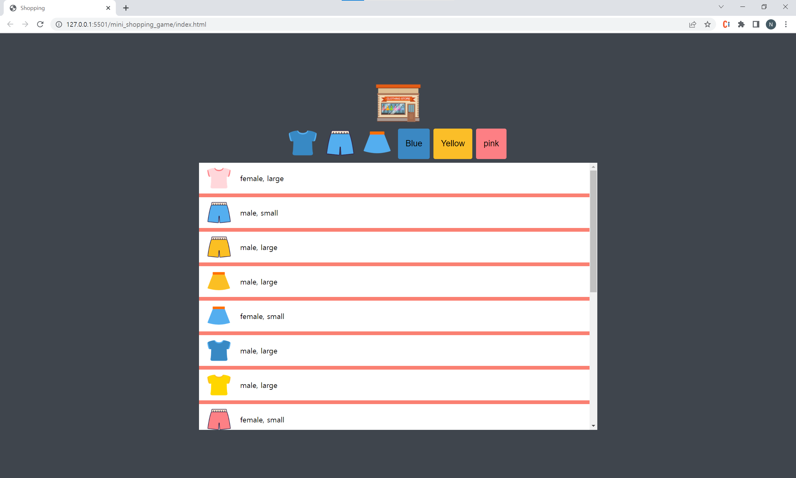 GitHub - NaRae-tech/mini_shopping_game: mini shopping game (filltering items by type button)