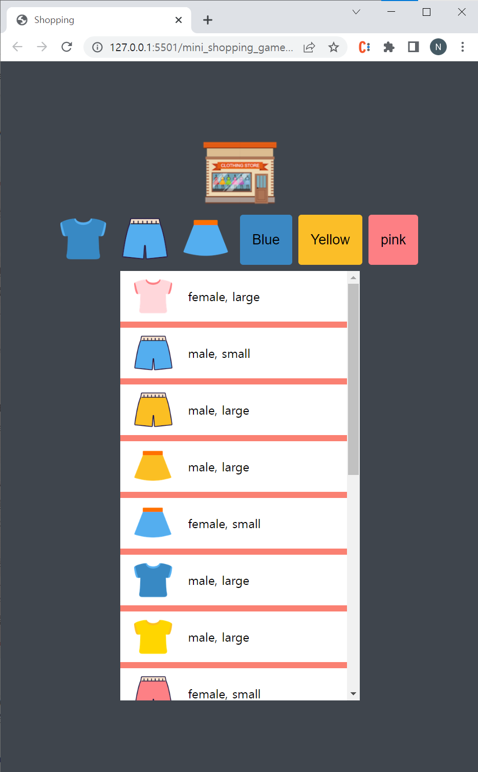 GitHub - NaRae-tech/mini_shopping_game: mini shopping game (filltering items by type button)