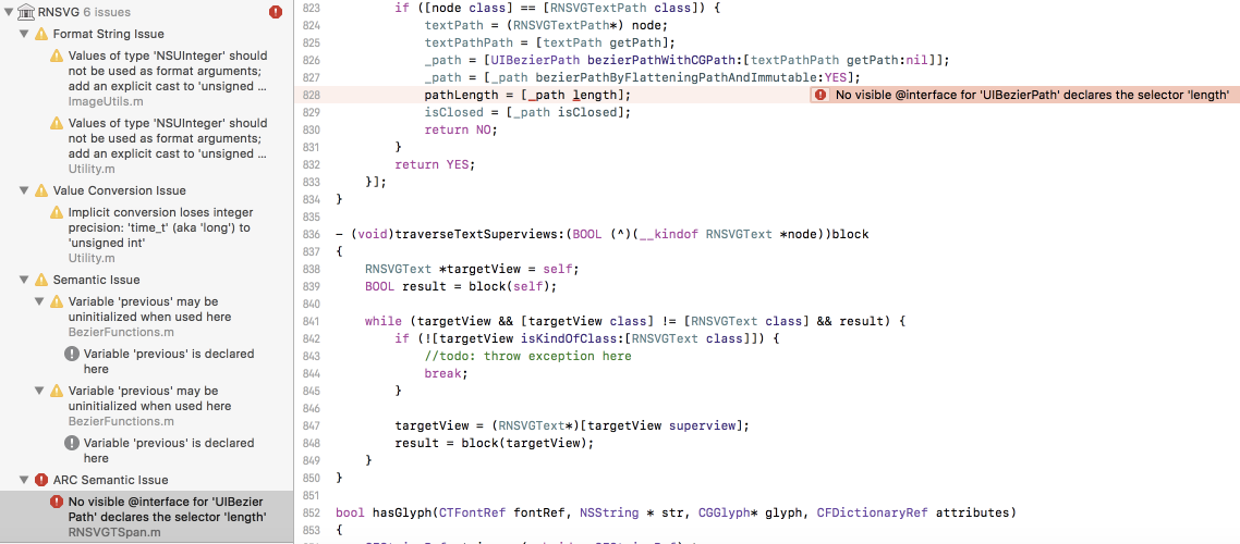 No visible @interface for 'UIBezierPath' declares the selector 'length' · Issue #460 · software ...