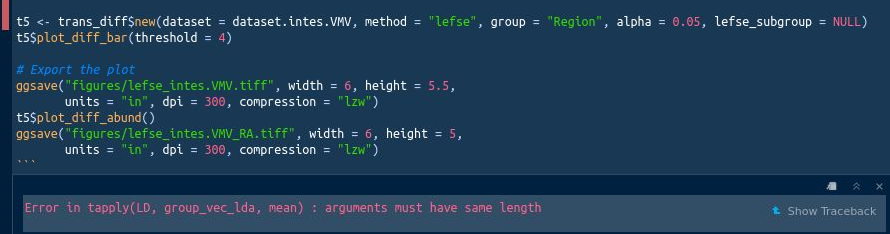 Error in tapply(LD, group_vec_lda, mean) : arguments must have same length in "trans_diff ...