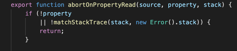 Fix or remove stack trace functionality of abort-on-property-read/write. · Issue #150 ...
