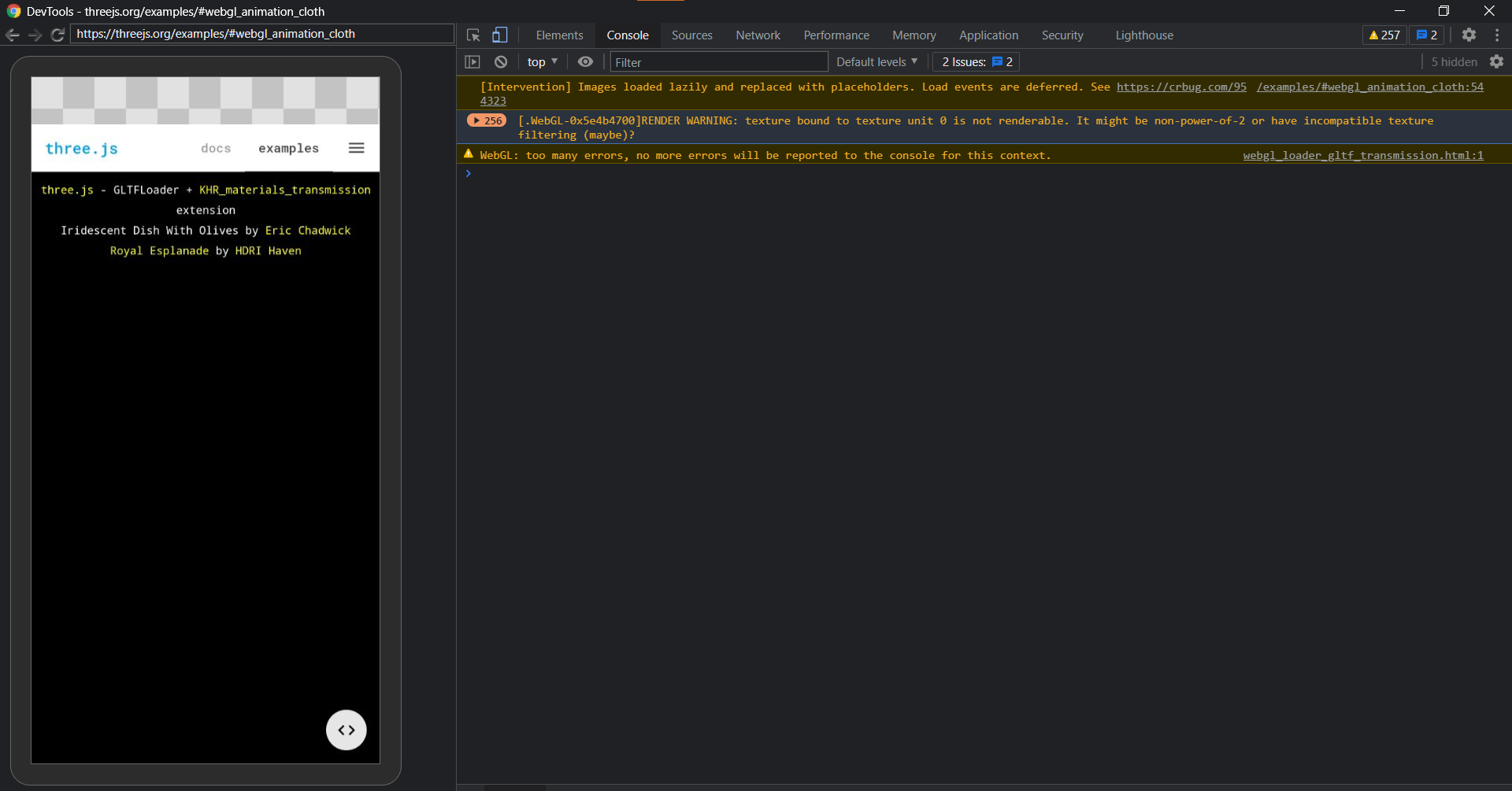 Transmission examples not working on Galaxy M30 · Issue #22226 · mrdoob/three.js · GitHub