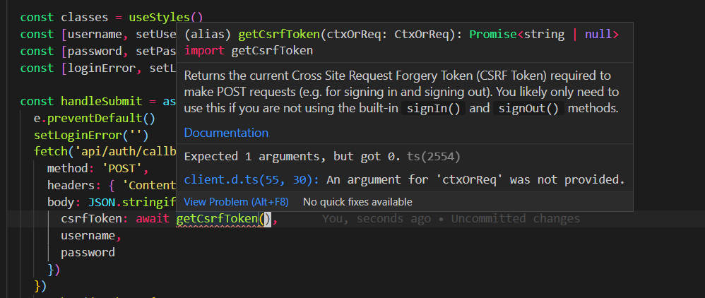 `getCsrfToken()` requires an empty object when called on `client` side · Issue #1847 ...