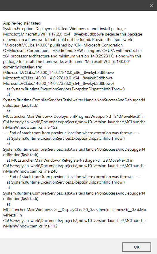 1.17 not launching · Issue #115 · MCMrARM/mc-w10-version-launcher · GitHub