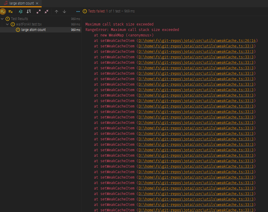 waitForAll inside selector throws with a lot of atoms · Issue #630 · pmndrs/jotai · GitHub