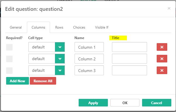 Hiding the title property of a matrixdropdown column · Issue #262 · surveyjs/survey-creator · GitHub