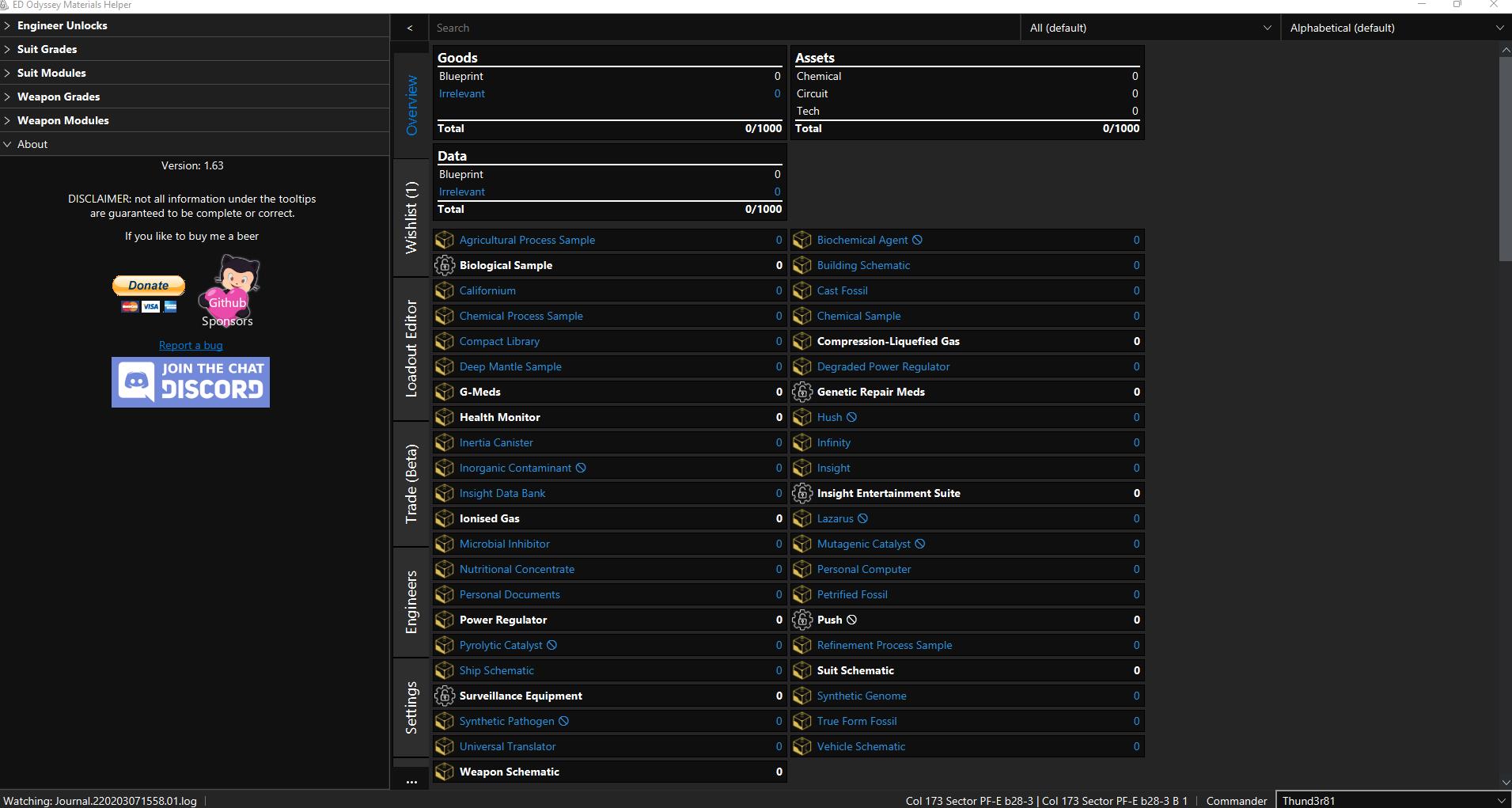 reads the journal but don´t show anything · Issue #67 · jixxed/ed-odyssey-materials-helper · GitHub