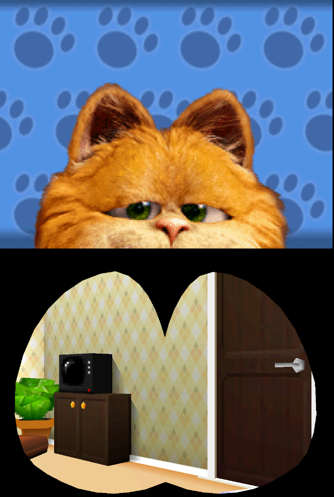 The pot plant breaks if you look directly at it in Garfield - A Tail of Two Kitties (USA) (En,Fr ...