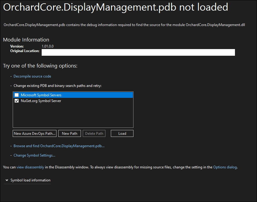 Trying to step into OC code - missing PDBs? · Issue #10959 · OrchardCMS/OrchardCore · GitHub