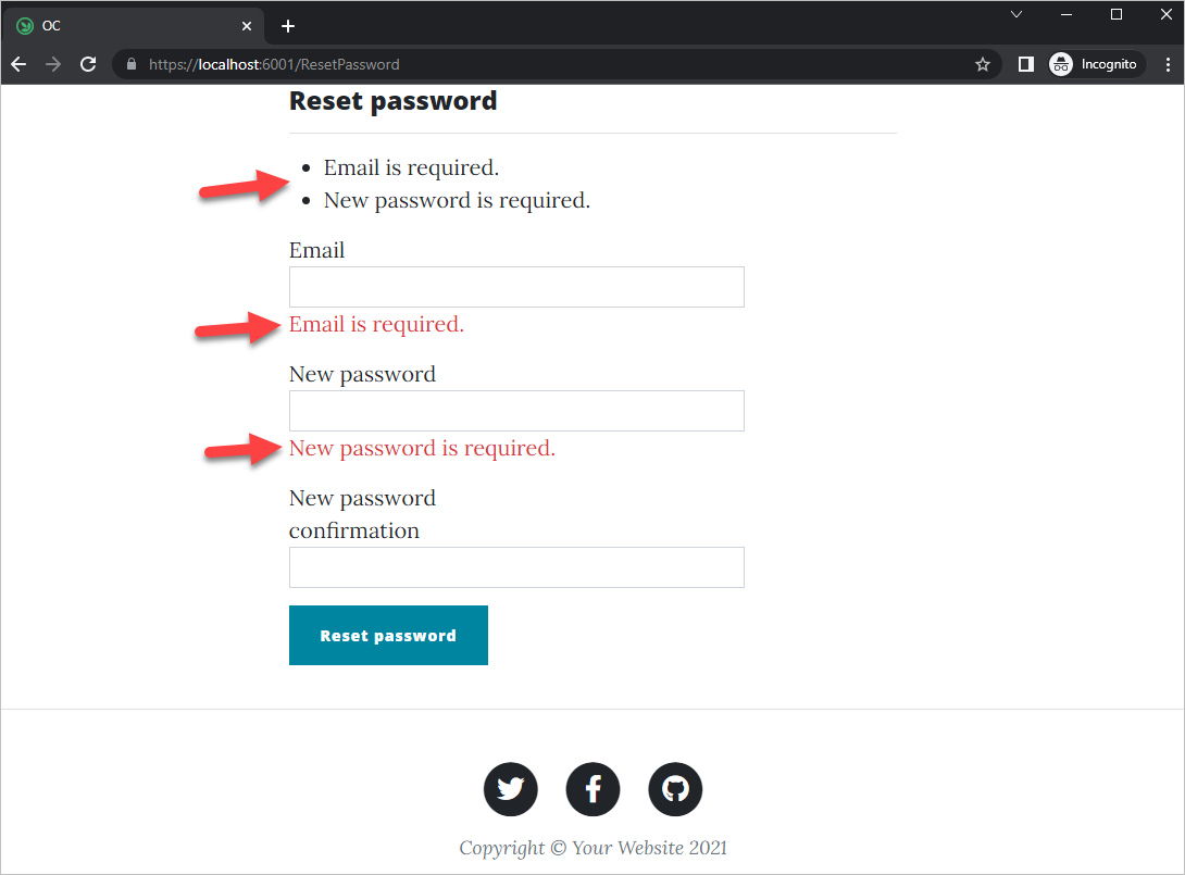 Reset Password Form Password Errors In Validation Summary But Not Validation Message · Issue
