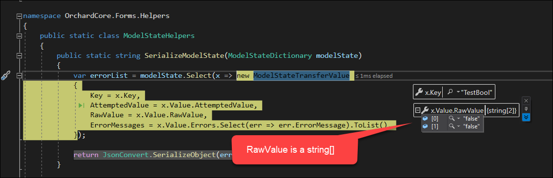Using the ExportModelStateAttribute with a view model containing a bool: The parameter ...