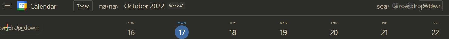 [Broken Website] Google Calendar/Edge Browser Odd Text Overlay, such as "arrow_drop_down" over ...