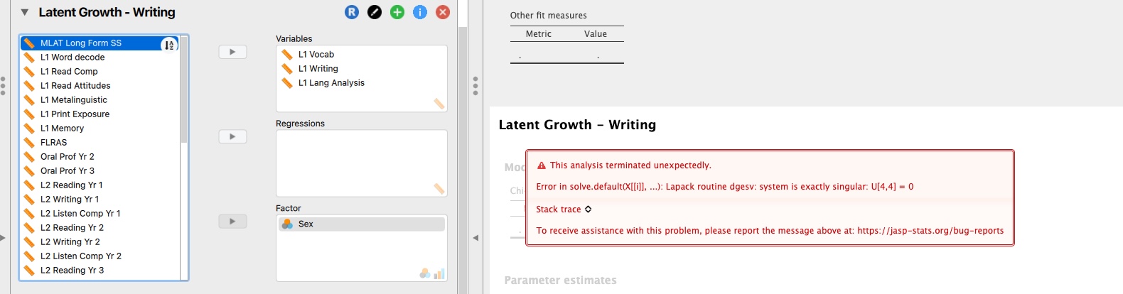 [Bug]: gression or factor cannot be added in Latent Growth · Issue #1979 · jasp-stats/jasp ...