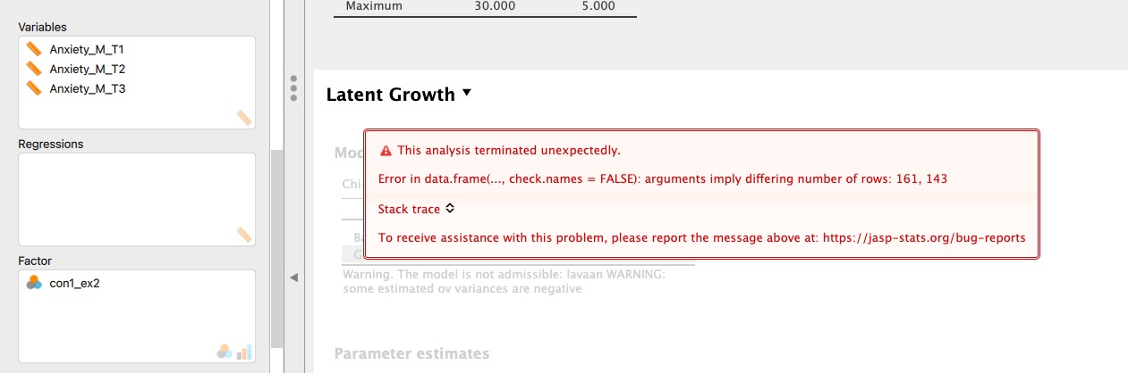[bug] The Latent Growth Module Does Not Accept Factors Covaraite