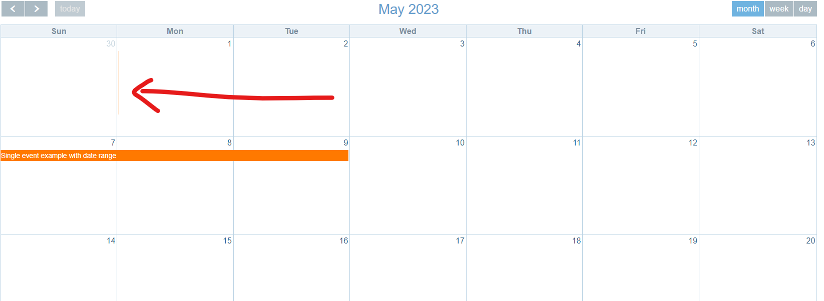 The week displayed after changing from month view to week view is ...