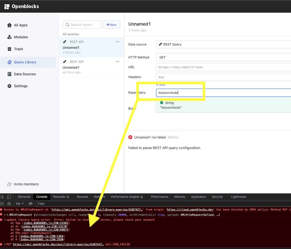 Receiving CORS issues on Query library page (Cloud) · Issue #86 · openblocks-dev/openblocks · GitHub