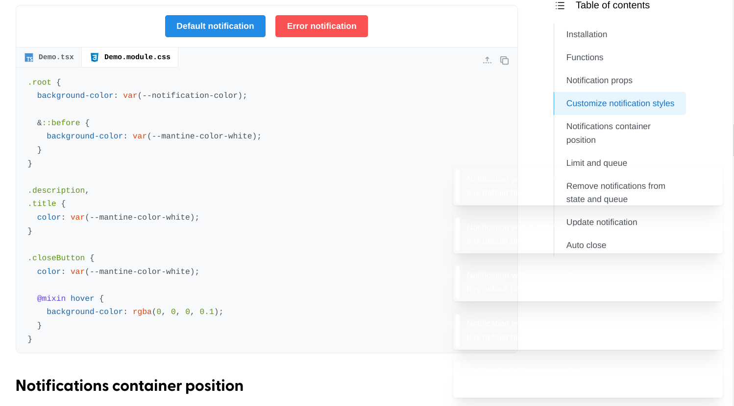 Is The Example On Customizing Notifications Intentional Or A Mistake · Issue 4851 · Mantinedev