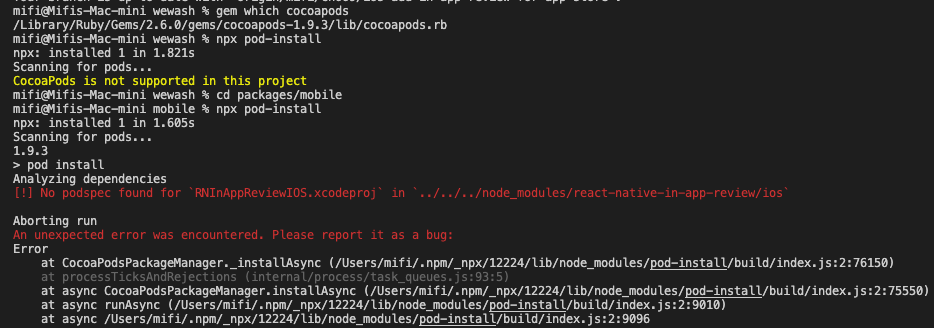 No podspec found for `RNInAppReviewIOS.xcodeproj` in `../../../node_modules/react-native-in-app ...