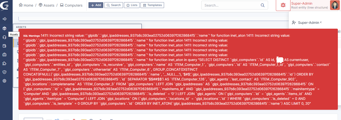 1003 Dev Sql Warnings When Sorting By Ip · Issue 12488 · Glpi Projectglpi · Github
