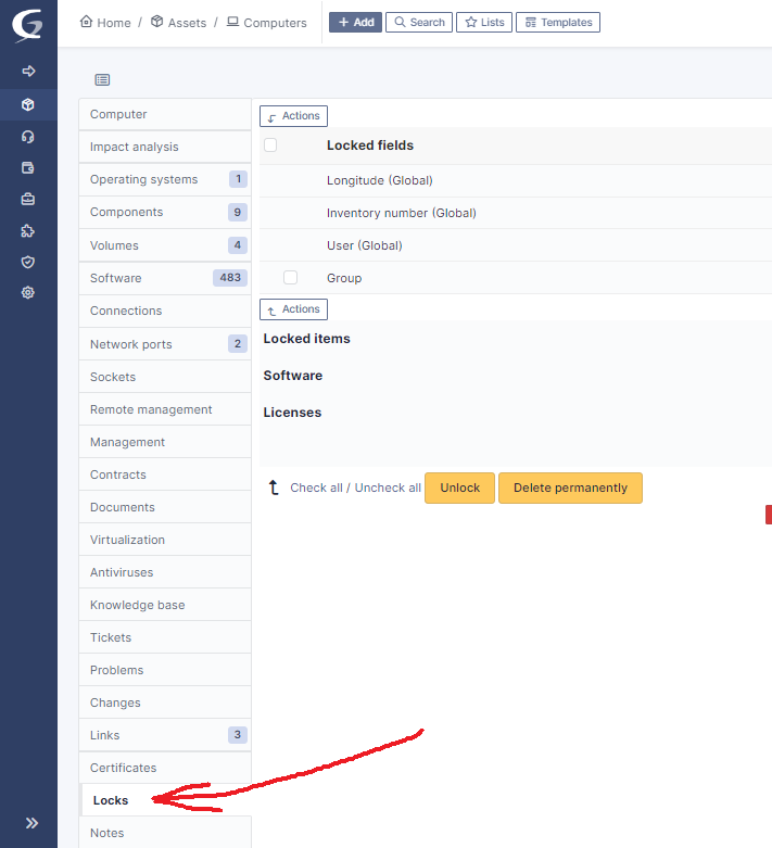 Missing the Lock & Unlock selection on Computers · Issue #12505 · glpi-project/glpi · GitHub