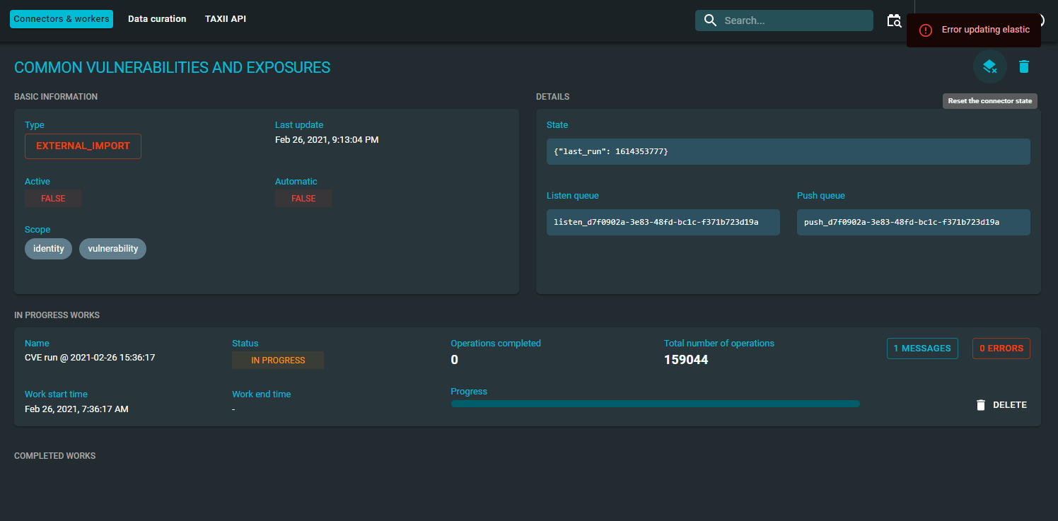 The connector for CVE does not import data and cannot be restart or removed · Issue #273 ...