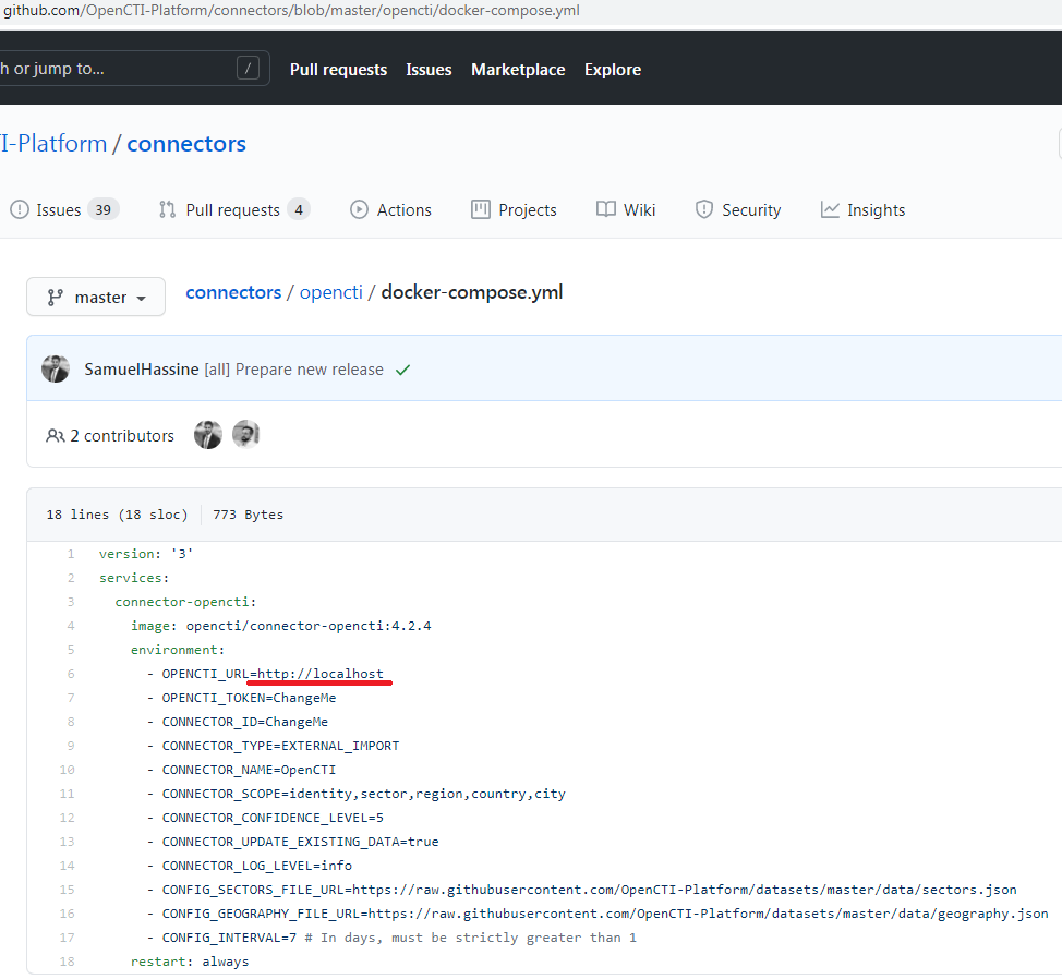 What should I set the value of "OPENCTI_URL" in the docker-compose.yml file? · Issue #1119 ...