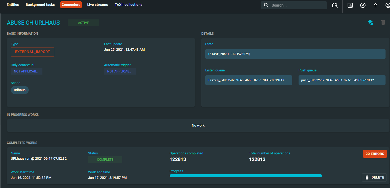 [Abuse.ch URLhaus]The connector shows "urlopen error [ERRNO 104]: connection reset by peer ...