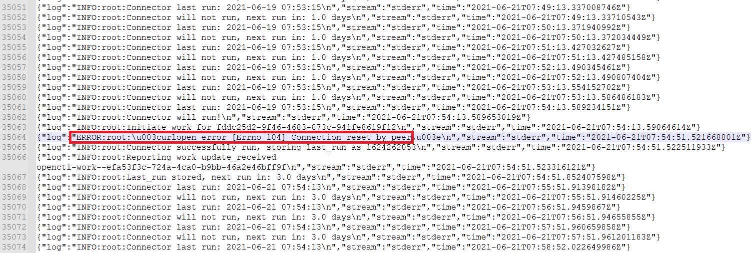 [Abuse.ch URLhaus]The connector shows "urlopen error [ERRNO 104]: connection reset by peer ...